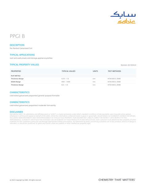 Ppgi B Global Technical Data Sheet Pdf