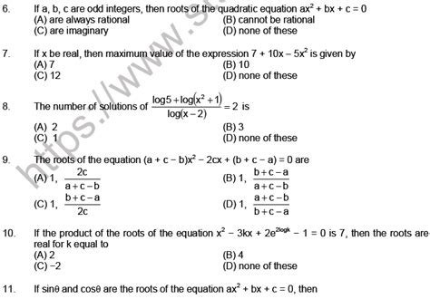 Jee Mathematics Theory Of Equations Mcqs Set A With Answers