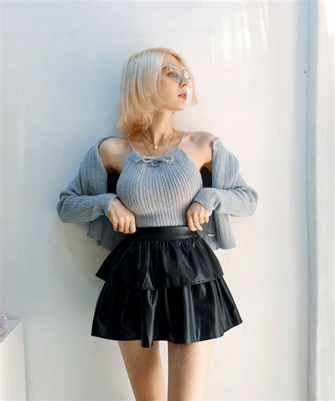 섹시청순 홀터넥 뷔스티에 가디건 골지니트 나시가디건 세트 투피스 발레리나핏 에이블리