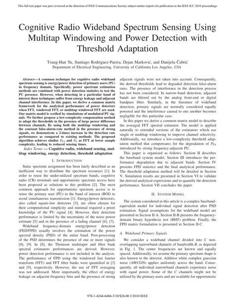 Pdf Cognitive Radio Wideband Spectrum Sensing Using Multitap Windowing And Power Detection