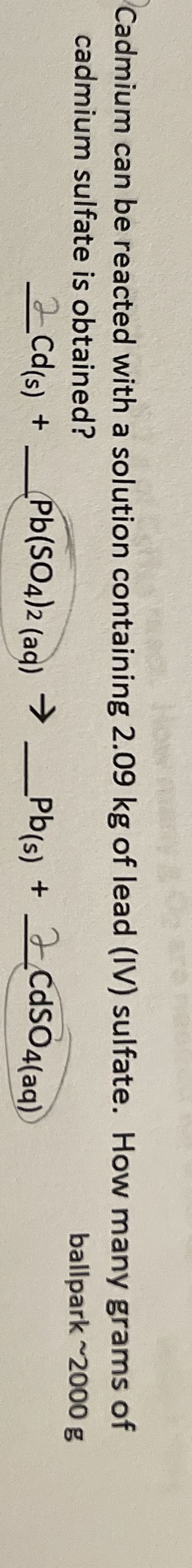 Solved Cadmium Can Be Reacted With A Solution Containing