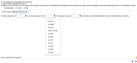 solved do the following for the specified one mean t test