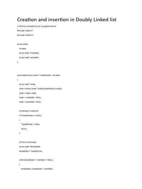 Creation And Insertion In Doubly Linked List Pdf Programming