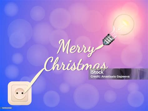 전기 전구 그리고 보라색 바탕에 스위치입니다 메리 크리스마스 개념입니다 벡터 일러스트 레이 션 2019년에 대한 스톡 벡터 아트 및 기타 이미지 Istock