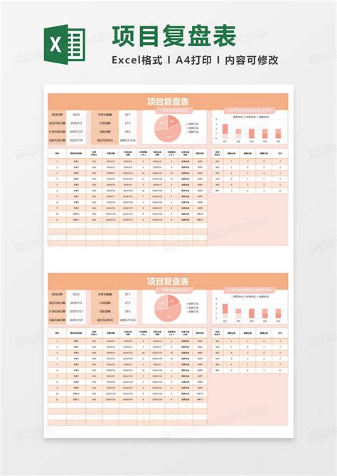 简约项目复盘表模版excel模板下载 熊猫办公