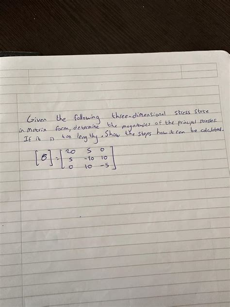 Solved Given The Following Three Dimensional Stress State In