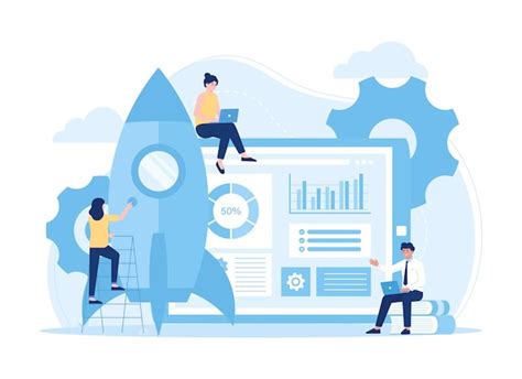 Premium Vector Business Presentation With Rocket And Data Analyst