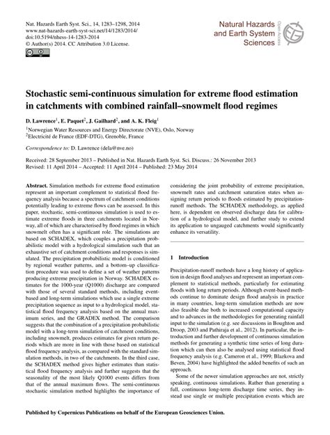Pdf Stochastic Semi Continuous Simulation For Extreme Flood