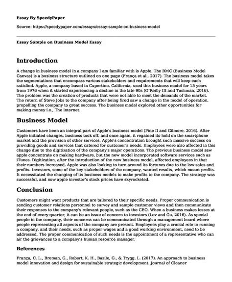 📌 Essay Sample On Business Model