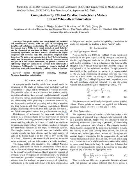 Pdf Computationally Efficient Cardiac Bioelectricity Models Toward Whole Heart Simulation