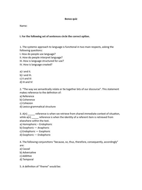 Bonus Quiz Pdf Sentence Linguistics Clause