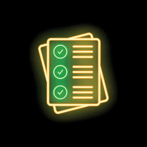 Neon Icon Of Documents With Check Marks Representing Completing Tasks 52899552 Vector Art At