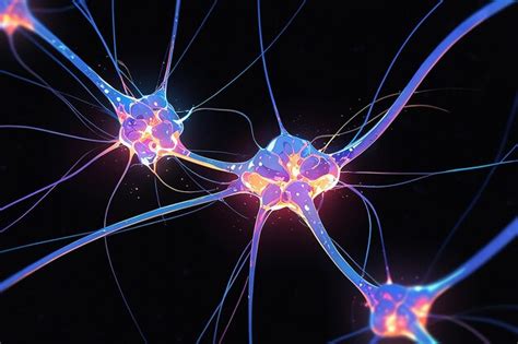 Digital Rendering Of An Active Neural Network With Glowing Synapses And Neural Pathways In The