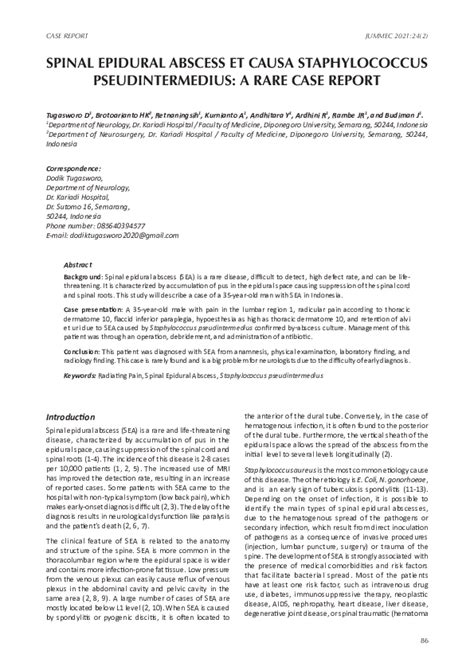 Pdf Spinal Epidural Abscess Et Causa Staphylococcus Pseudintermedius A Rare Case Report