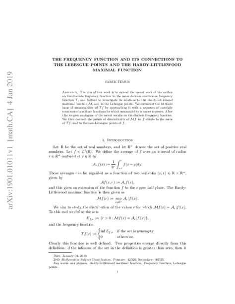 Pdf The Frequency Function And Its Connections To The Lebesgue Points