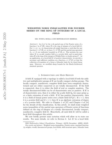Pdf Weighted Norm Inequalities For Fourier Series On The Ring Of Integers Of A Local Filed