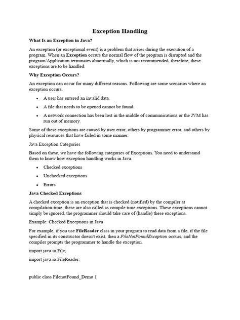 Exception Handling Pdf Class Computer Programming Java