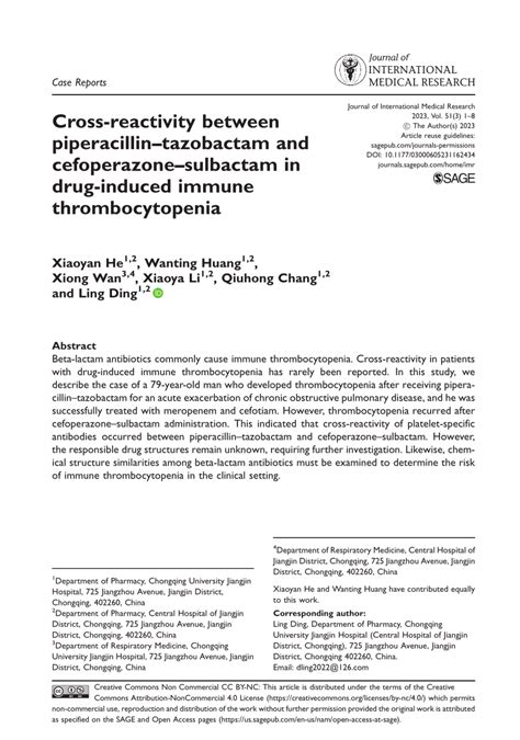 Pdf Cross Reactivity Between Piperacillin Tazobactam And Cefoperazone Sulbactam In Drug