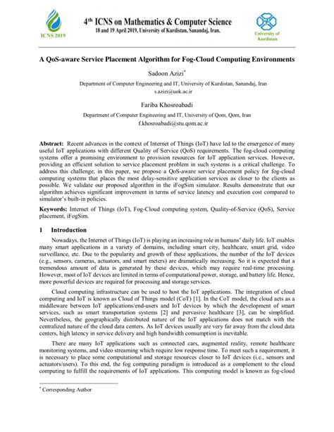 pdf a qos aware service placement algorithm for fog cloud computing