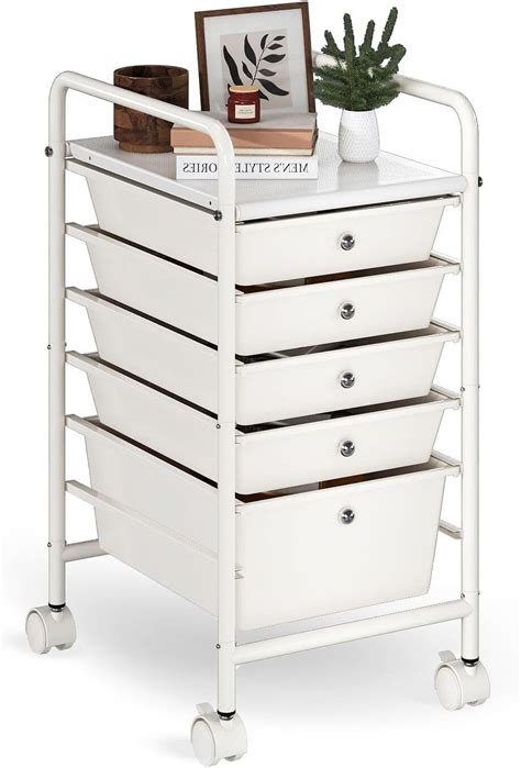 6 Tier Rolling Cart With 5 Drawers Multipurpose Storage Utility Cart