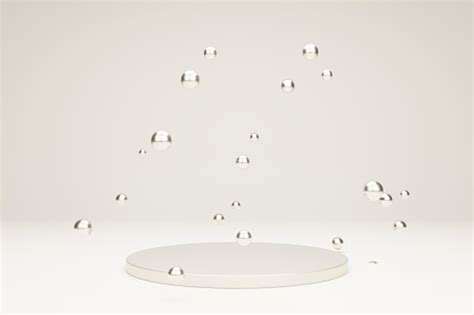 금속 거품제품 프레젠테이션을 위한 연단 차분한 파스텔 색상의 3d 모델링 씬 간단한 기하학적 3d 요소로 빈 쇼케이스 모형 0