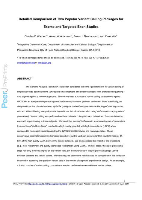Pdf Detailed Comparison Of Two Popular Variant Calling Packages For