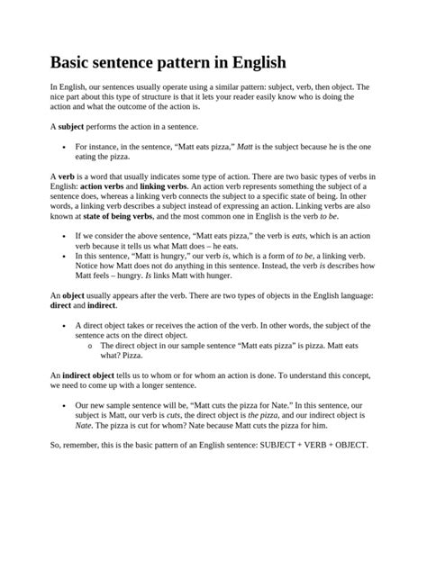 Basic Sentence Pattern In English Pdf Subject Grammar Sentence Linguistics