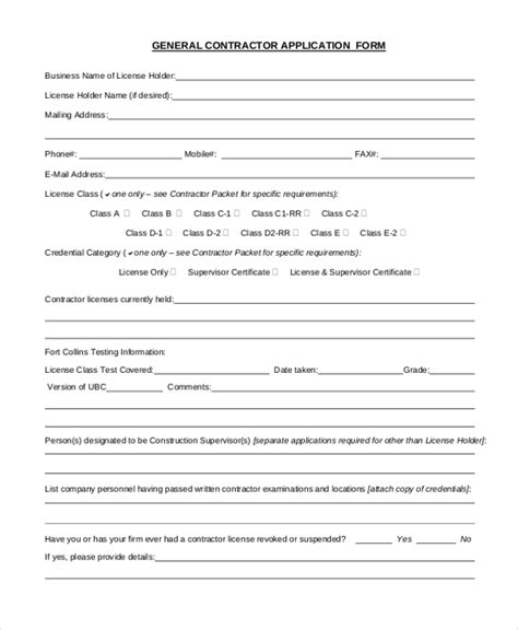 Contractor Information Form Template