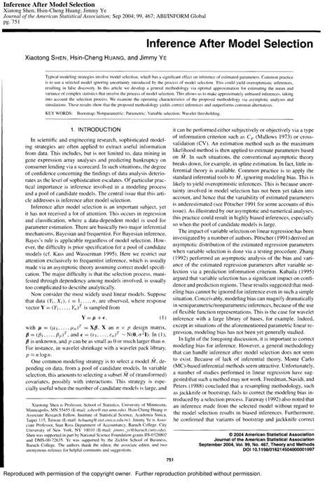 Pdf Inference After Model Selection