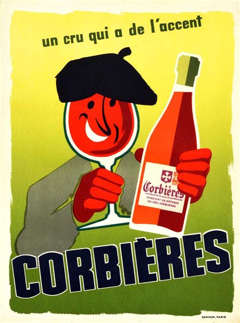 Unknown Original Vintage Drink Poster Corbieres Aoc Wine France Languedoc Roussillon For Sale