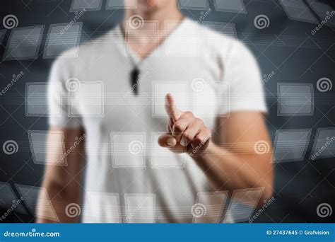 Man Hand Pushing Digital Button Stock Illustration Illustration Of