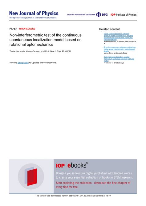 Pdf Non Interferometric Test Of The Continuous Spontaneous Localization Model Based On