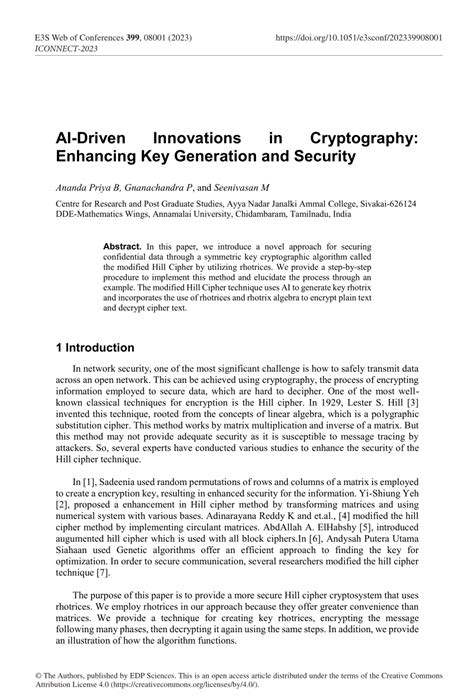 Pdf Ai Driven Innovations In Cryptography Enhancing Key Generation