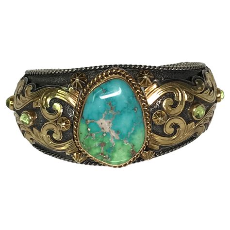 Mona Van Riper Turquoise Silver And Gold Bracelet Vintage Cuff Bracelet Vintage Bracelets