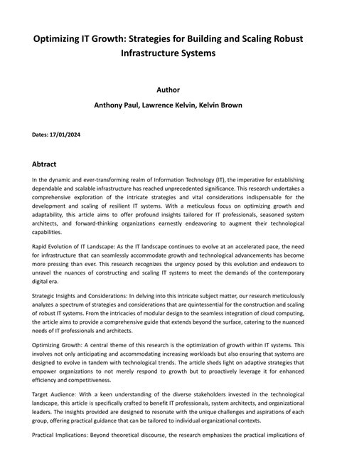 Pdf Optimizing It Growth Strategies For Building And Scaling Robust Infrastructure Systems
