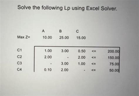 Solved Solve The Following Lp Using Excel Solver Solution Chegg