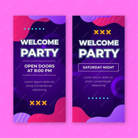 그라디언트 환영 파티 수직 배너 템플릿 무료 벡터