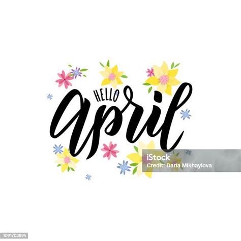 안녕하세요 4 월 텍스트 손 글씨가 인쇄 술 벡터 일러스트 포스터 엽서 인사 카드 초대장 서식 파일으로 4월에 대한 스톡 벡터 아트 및 기타 이미지 Istock