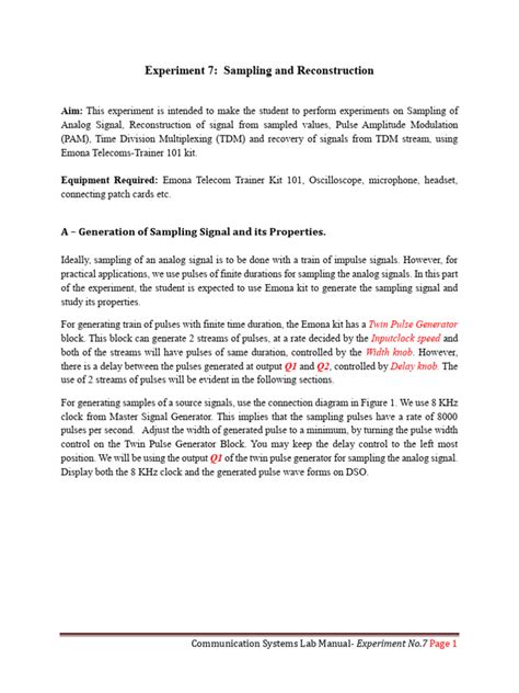 Communication Systems Labexp 7 Pdf Sampling Signal Processing