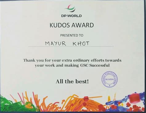 Mayur Khot On Linkedin Thank You Dp World For Recognition Of My