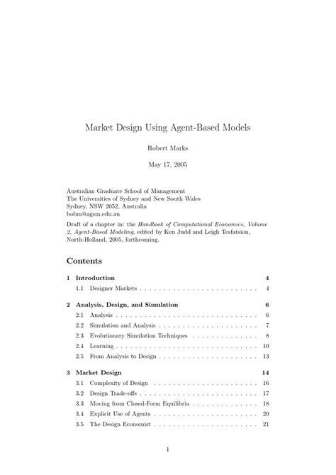 Pdf Chapter 27 Market Design Using Agent Based Models