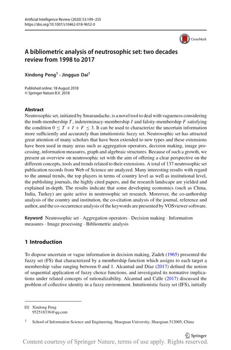 A Bibliometric Analysis Of Neutrosophic Set Two Decades Review From 1998 To 2017 Request Pdf