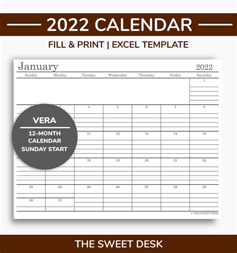 Calendar Template 2022 Excel