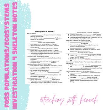 FOSS Populations And Ecosystems Habitat Skeleton Notes By Hannah Cosgrove