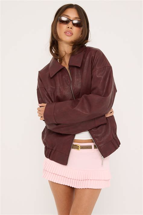 Perfect Stranger Robin Washed Bomber Jacket Burgundy Universal Store
