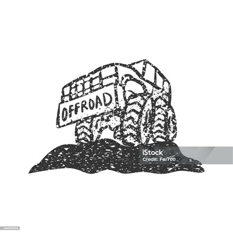Suv 아이콘 검은 색 잉크 선형 스케치 도면 오프로드 차량 전면 및 측면 보기 벡터 간단한 평면 그래픽 손으로 그린 그림 흰색 배경의 격리된 개체입니다 격리 4x4