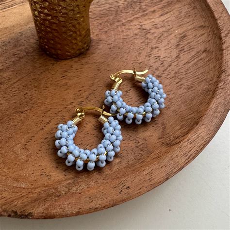 Eloisa Mini Beaded Hoops Cielo Azul