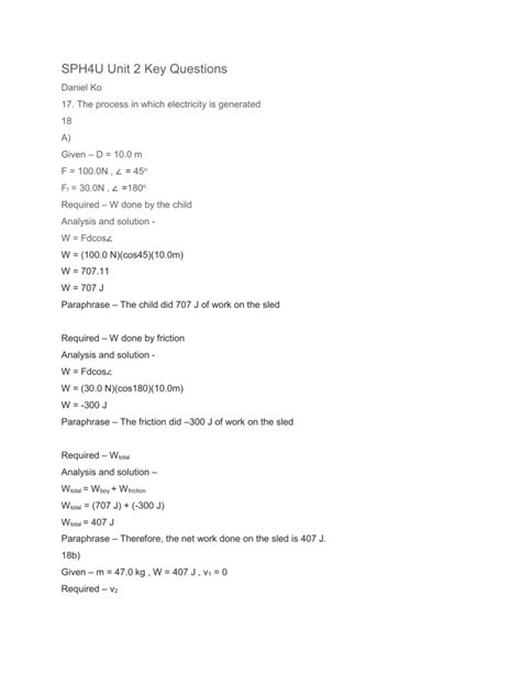 Physics Key Questions And Solutions Work Energy Momentum