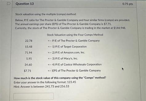 Solved Stock Valuation Using The Multiple Comps Method