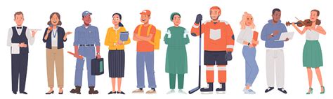 다양한 직업을 가진 사람들의 집합입니다 흰색 배경에 전체 길이의 유니폼을 입은 남성과 여성 5월에 대한 스톡 벡터 아트 및 기타 이미지 Istock
